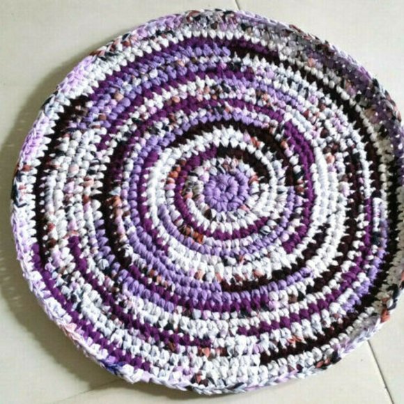 Handmade | Accents | New Handmade Hand Knitted Round Rug Purplewhite ...